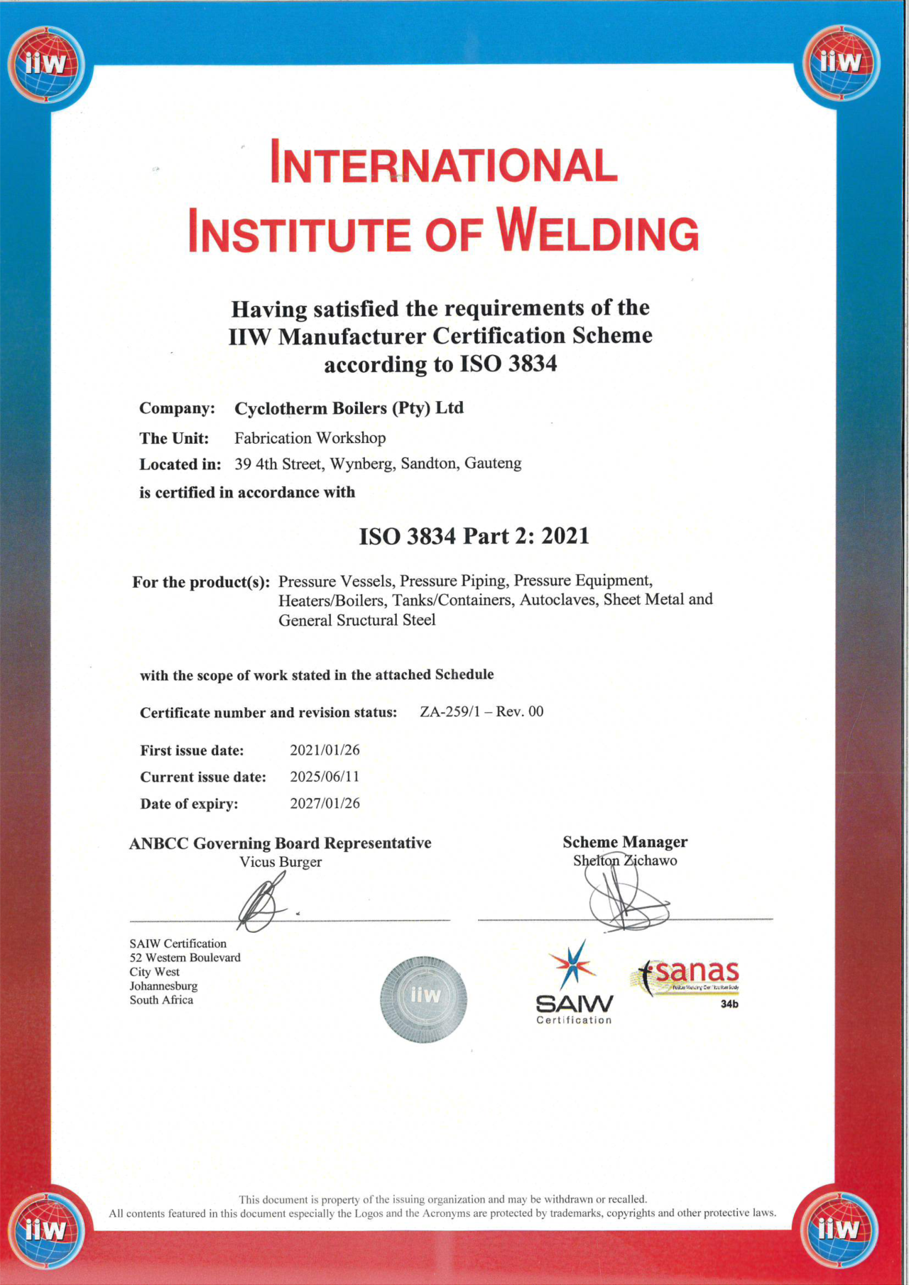 Certifications - Cyclotherm Boilers